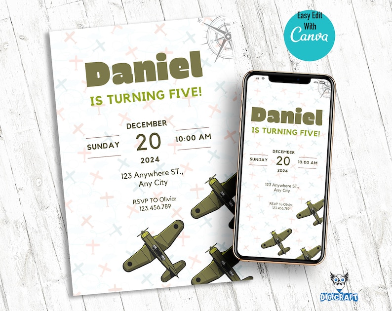 Aircraft Birthday Invitation Template for Kids Birthday Party ...