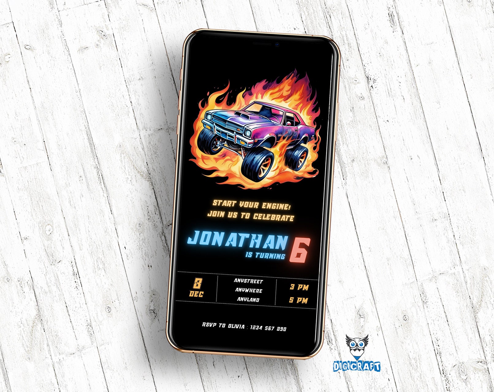 Hot Rod Birthday Invitation Template for Kids Birthday Party Invitation ...