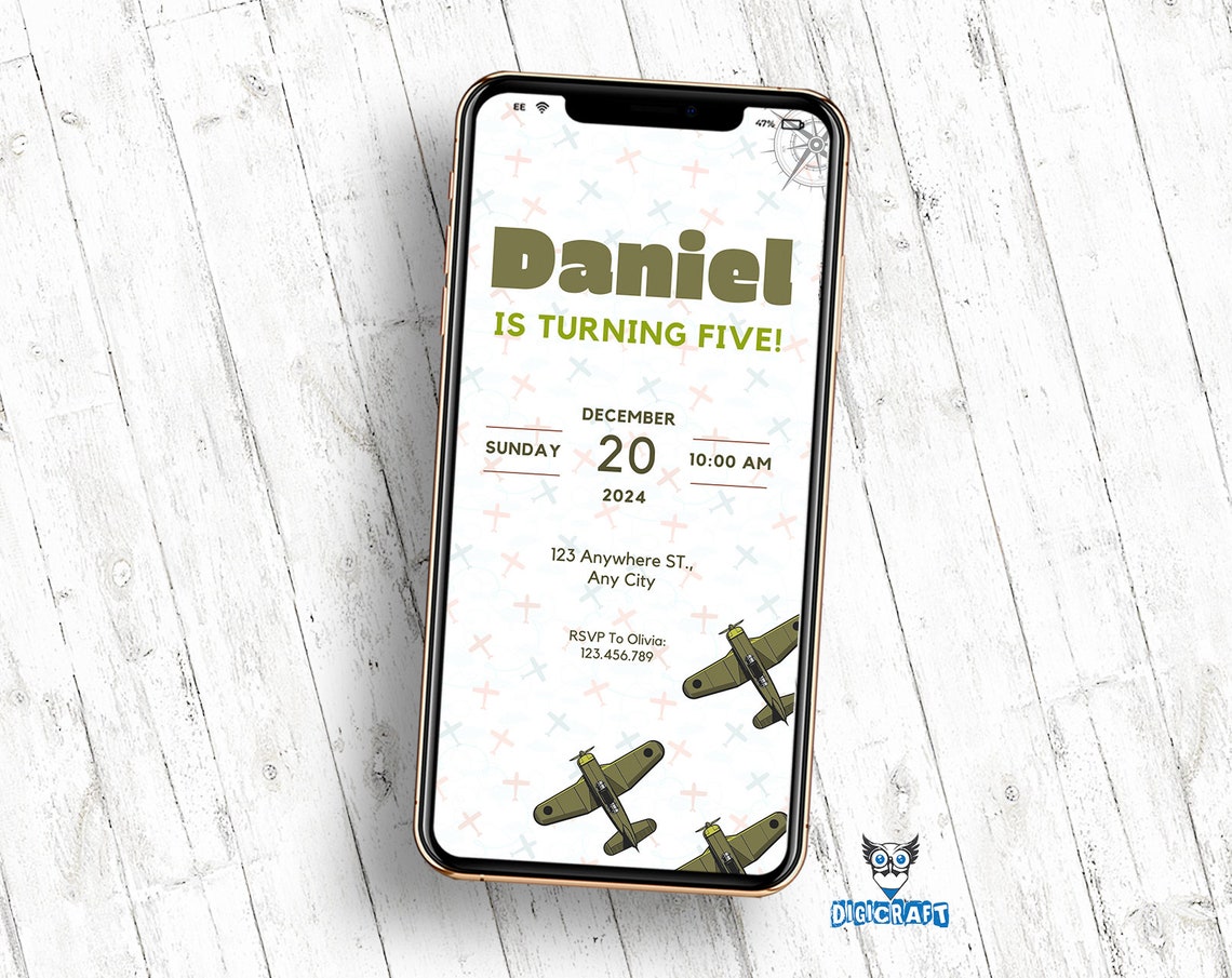 Aircraft Birthday Invitation Template for Kids Birthday Party ...