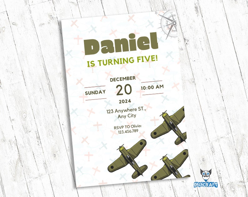 Aircraft Birthday Invitation Template for Kids Birthday Party ...