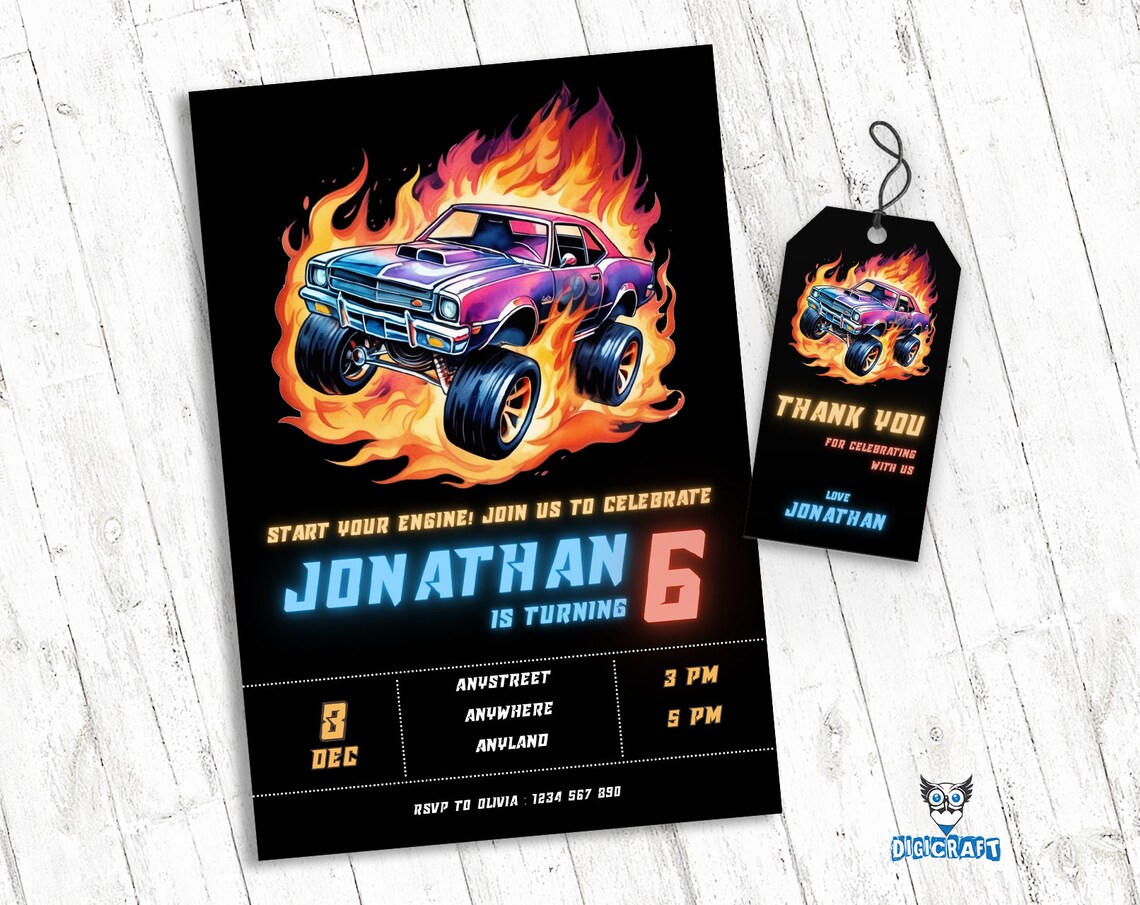 Hot Rod Birthday Invitation Template for Kids Birthday Party Invitation ...