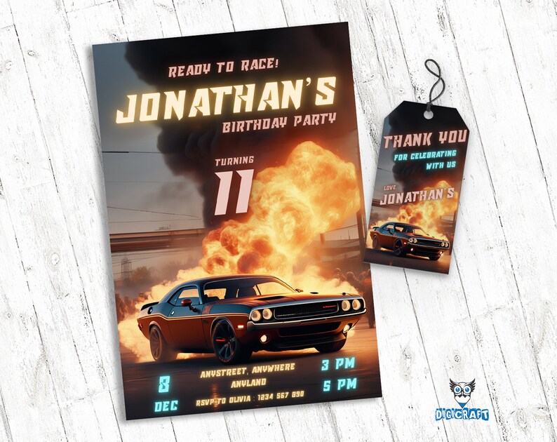 Hot Rod Birthday Invitation Template for Kids Birthday Party Invitation ...