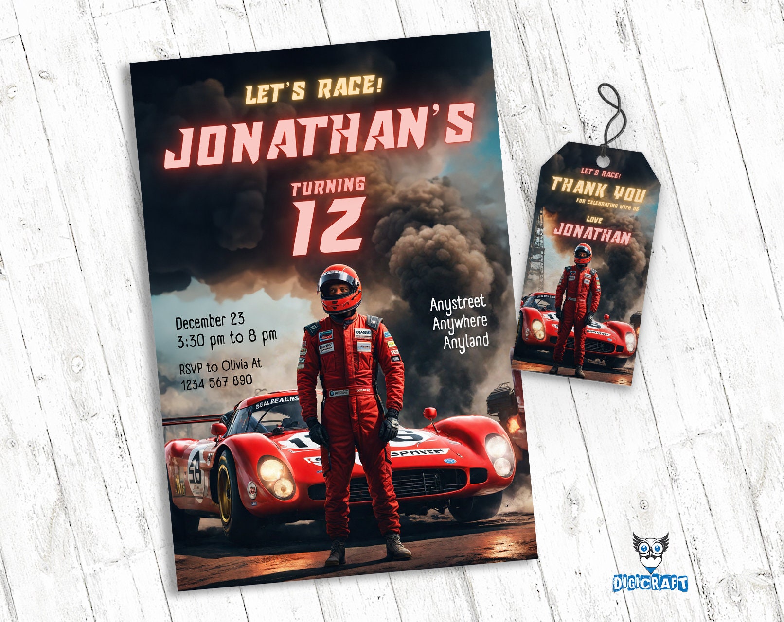 Racing Birthday Invitation Template for Kids Birthday Party Invitation ...