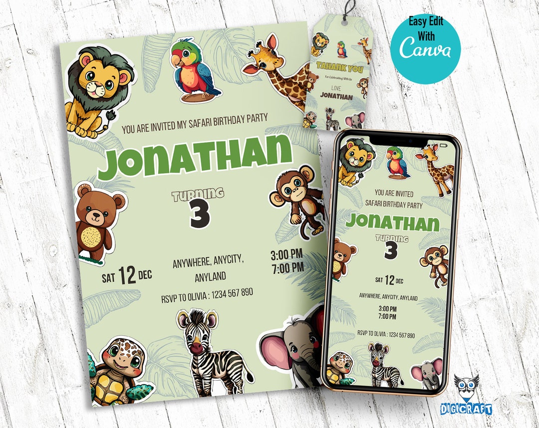 Safari Birthday Invitation Template for Kids Birthday Party - Etsy