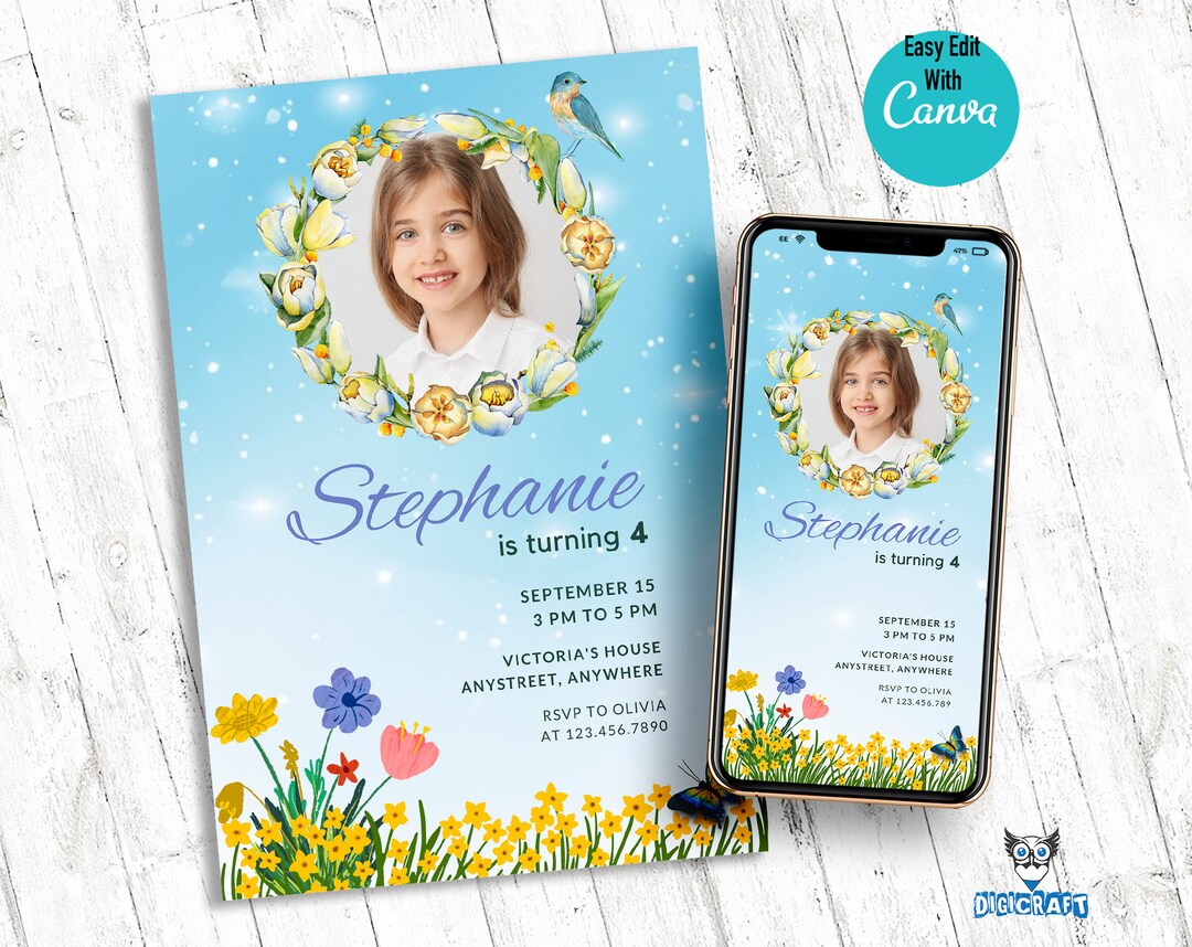 Flower Birthday Invitation Template for Kids Birthday Party - Etsy