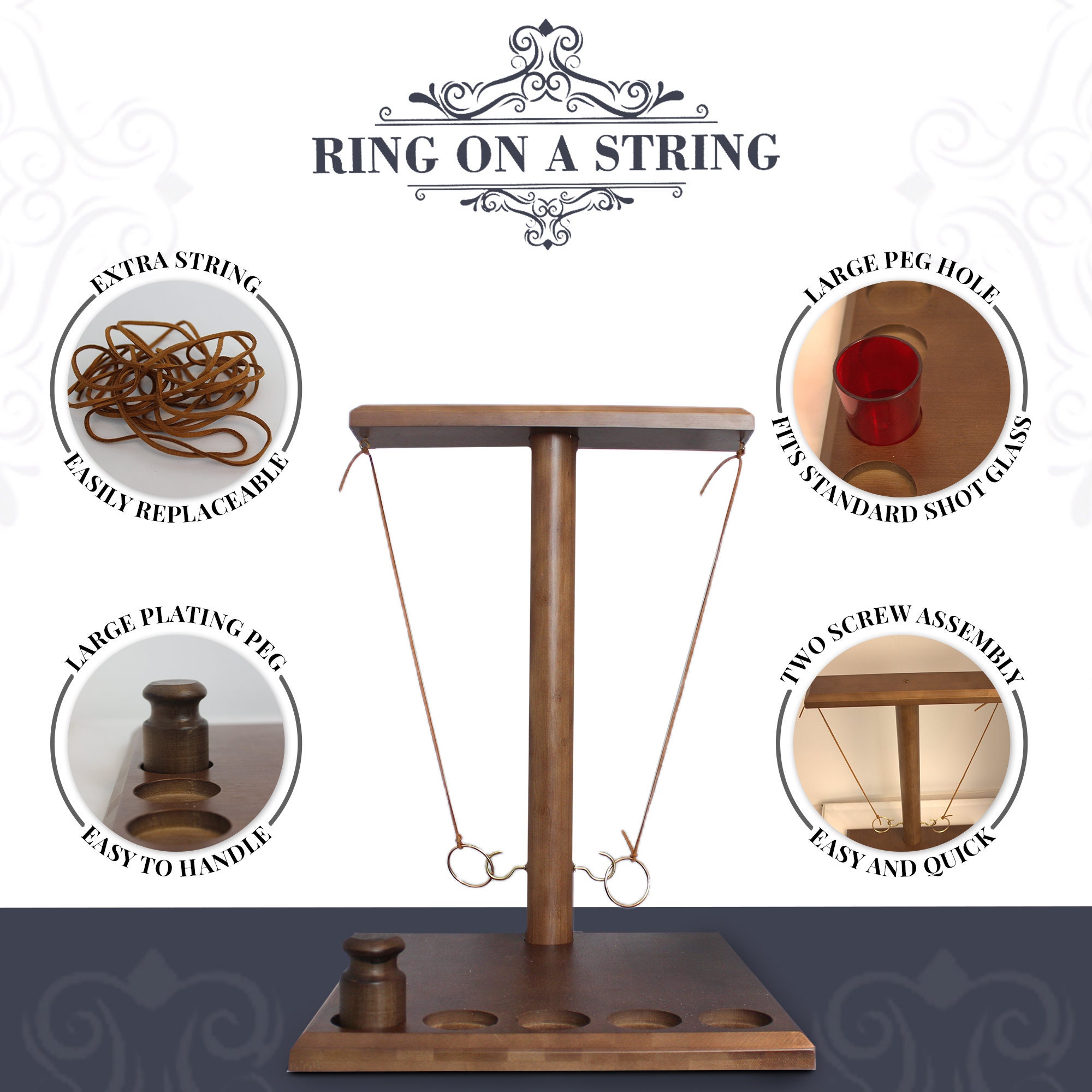 Bamboo Ring on a String Game Ring. Toss Game for Adults & Family Hook ...