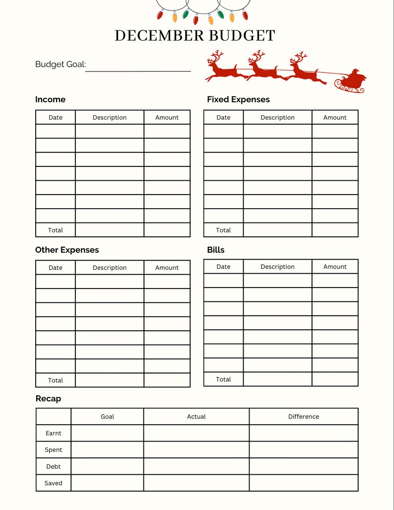 December Budget Printable Download - Etsy