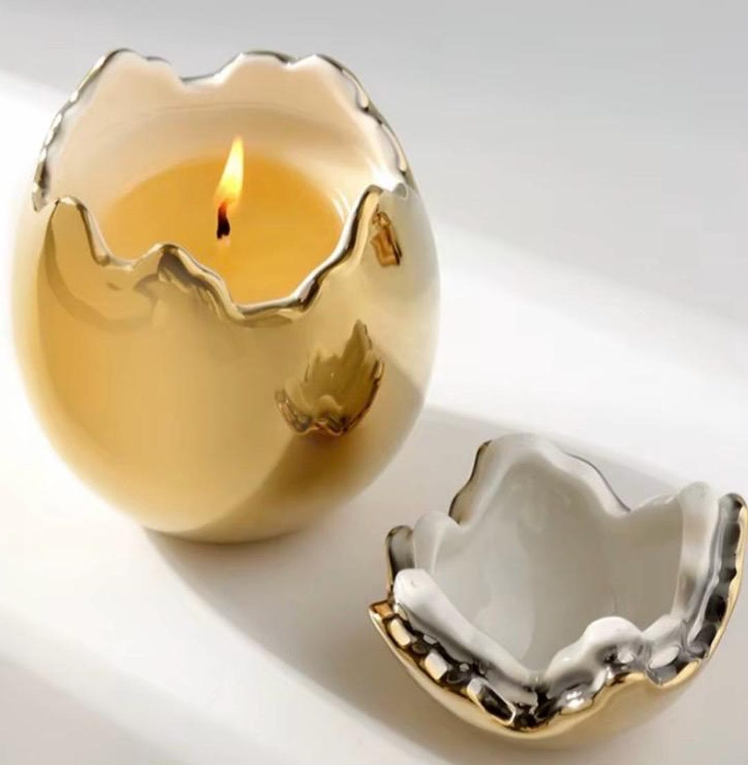 Luxury Golden Egg Candle, White Eggshell Candle Easter Candle Easter ...
