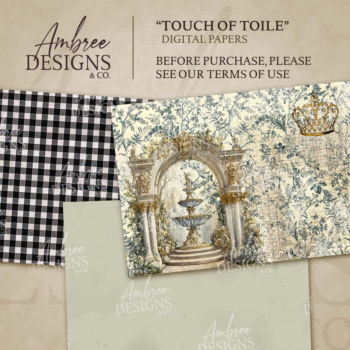 A4-size Timeless Toile Paper, French Country Charm, Soft Blue Scrapbook ...