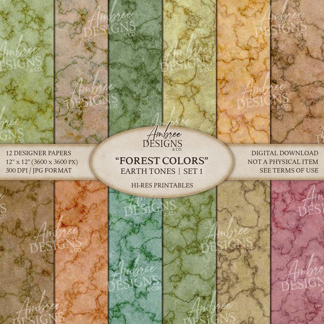 12 X 12 Forest Tone Papers, Marbled Textures, Nature Tone Palette, Aged ...