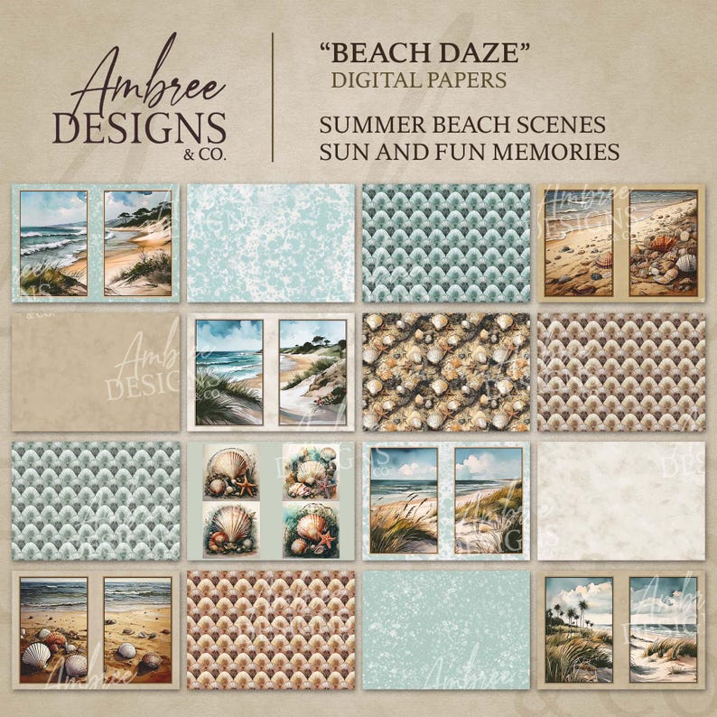 A4-size Seashore Papers, Beach Scenes, Printable Seaside Sheets ...