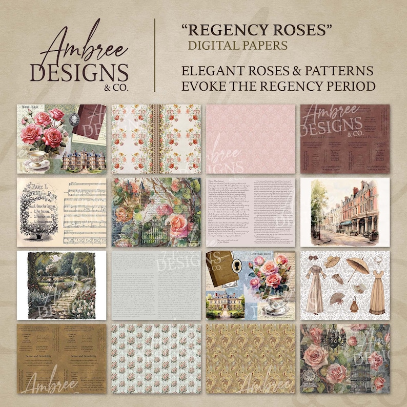 Regency Roses Paper, 8.5 X 11 Jane Austen Inspired, Vintage Floral ...