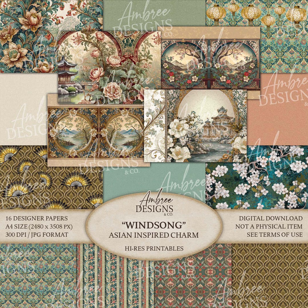 A4-size East Asian Inspired Paper, Oriental Florals, Far Eastern ...