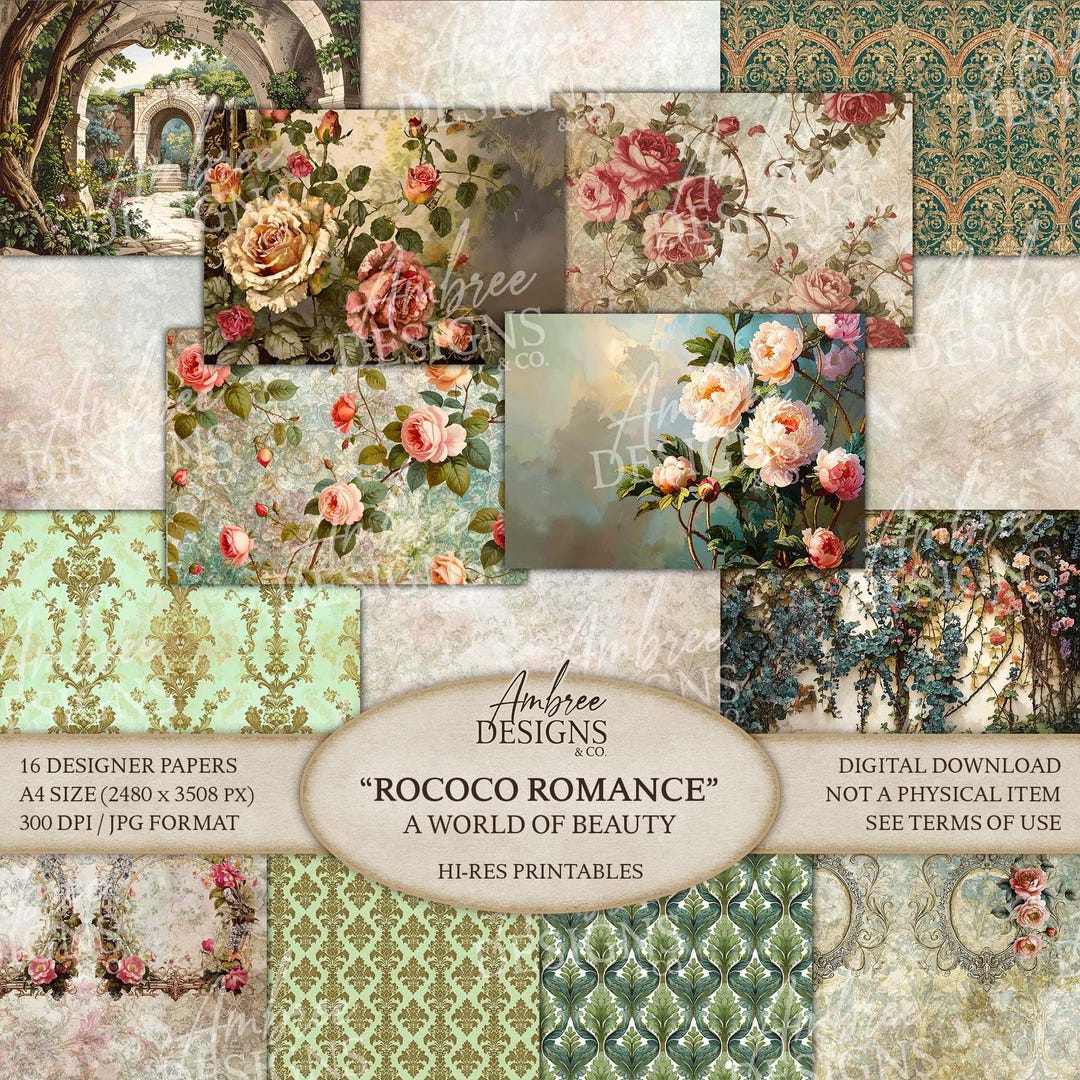 A4-size Rococo Floral Paper, Old World Patterns, Romantic Rose ...