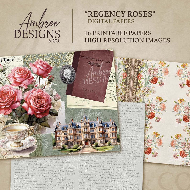 Regency Roses Paper, 8.5 X 11 Jane Austen Inspired, Vintage Floral ...
