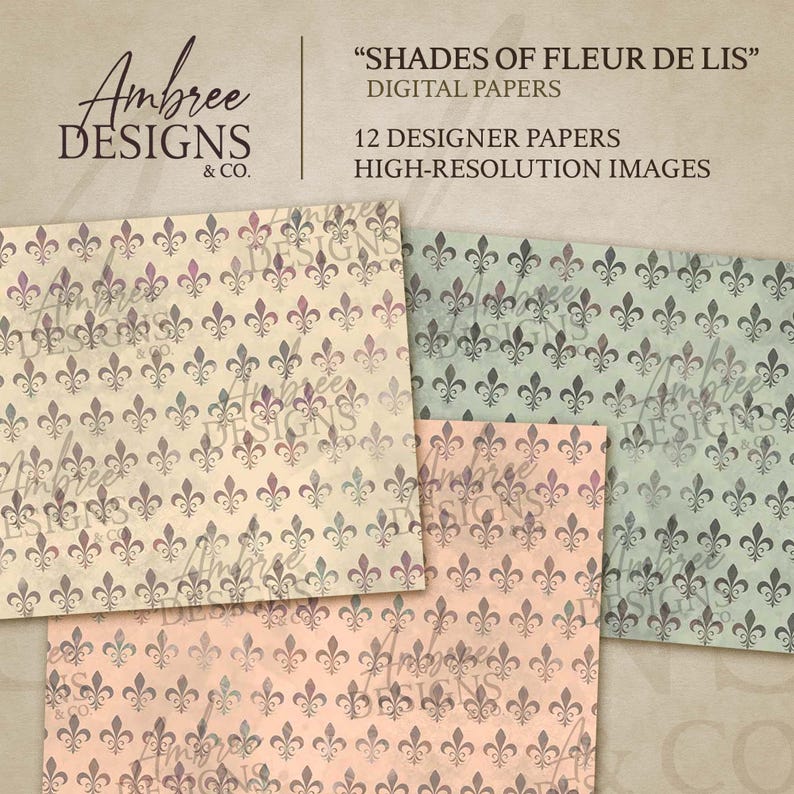 A4-size Fleur De Lis Paper, French Icon Motif, Pastel Palette Scrapbook ...