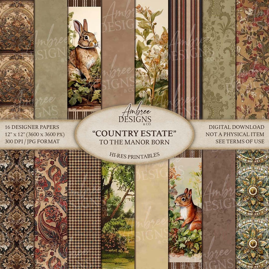12 X 12 Country Estate Paper, Garden Manor, Printable Vintage English ...