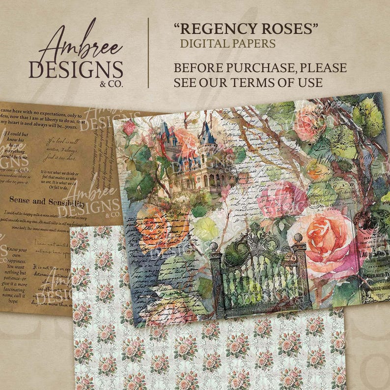 Regency Roses Paper, 8.5 X 11 Jane Austen Inspired, Vintage Floral ...