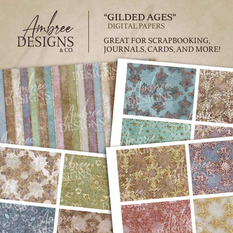 A4-size Old World Marble Papers, Tiled Metallic Pages, Printable Gold ...