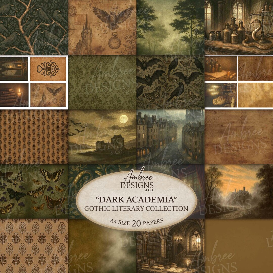 A4-size Dark Academia Paper, Gothic Literary Mystery, Shadowy Scrapbook ...