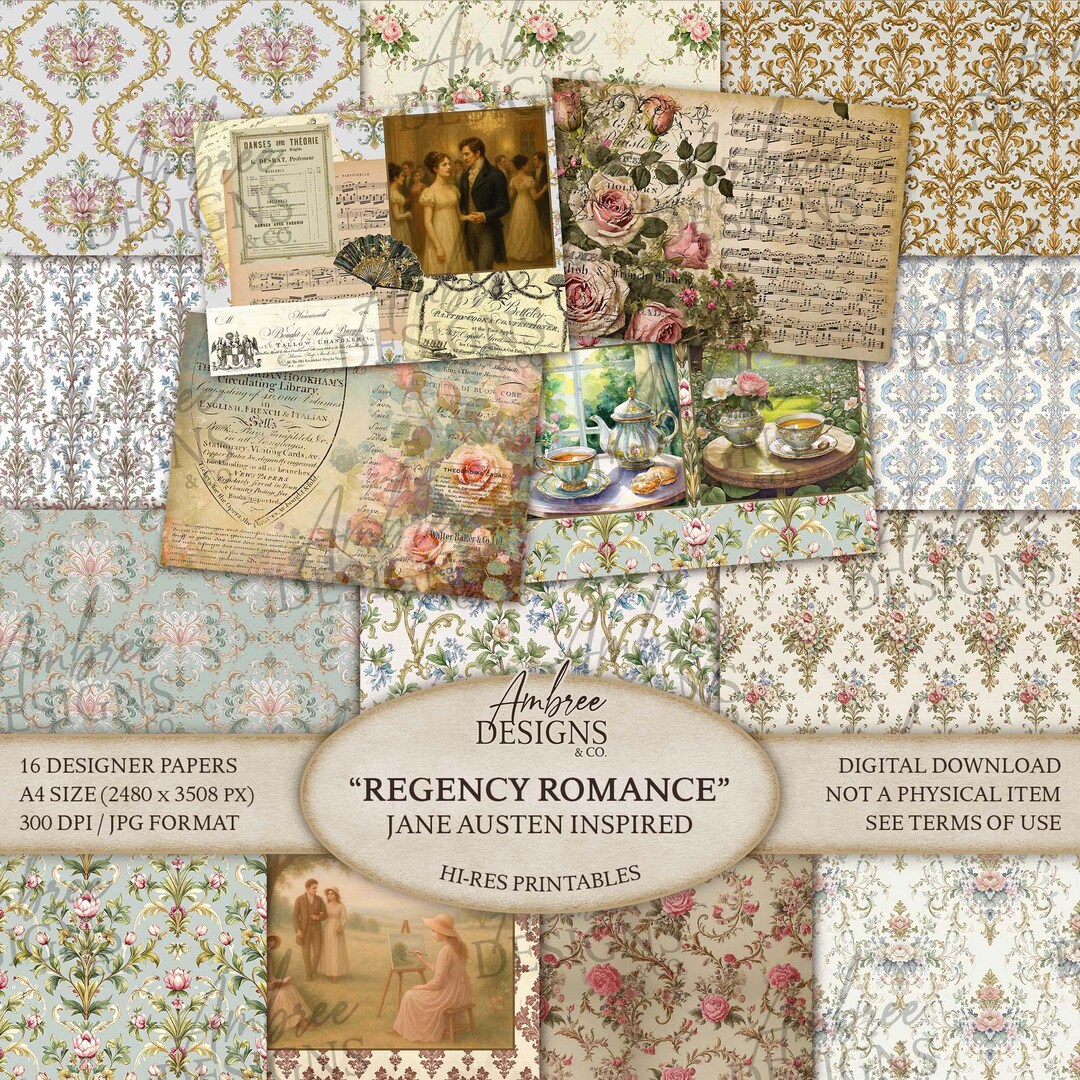 A4-size Regency Style Paper, Jane Austen Inspired, Elegant Romance ...