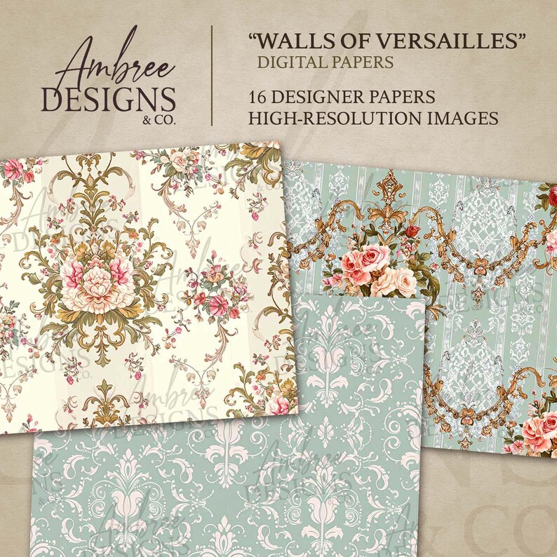 A4-size Ornate Rococo Paper, Elegant Damask, Marie Antoinette Scrapbook ...