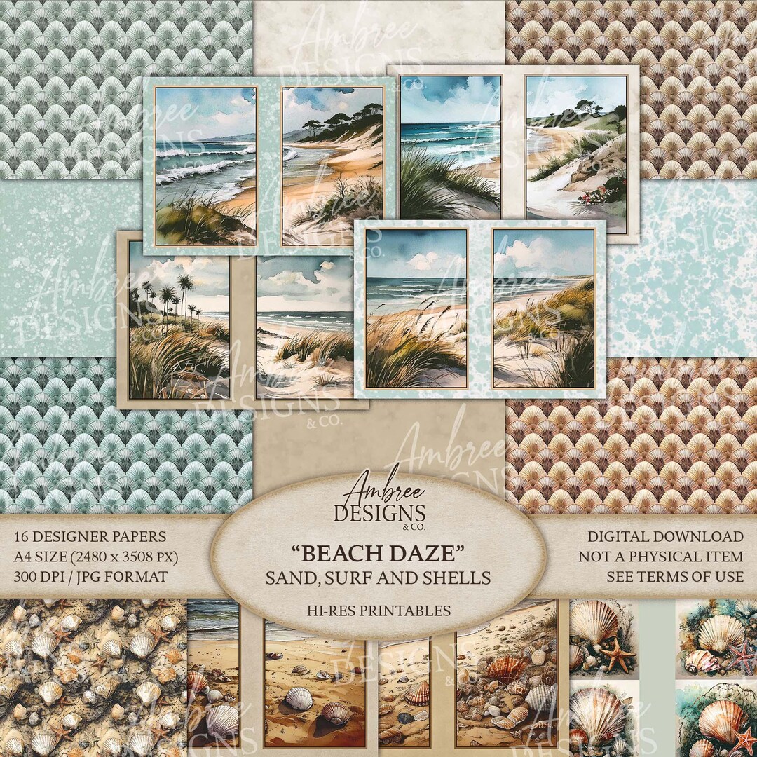 A4-size Seashore Papers, Beach Scenes, Printable Seaside Sheets ...