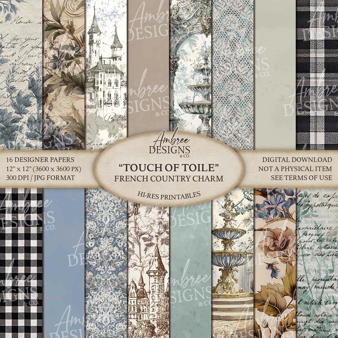 12 X 12 Timeless Toile Paper, French Country Charm, Soft Blue Scrapbook ...