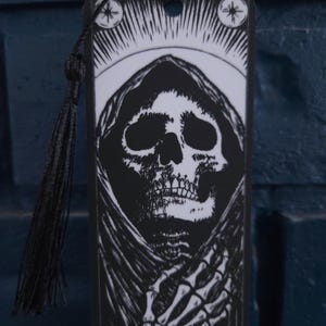 Grim Reaper Skeleton Laminated Bookmark With Tassel, Spooky Bookmark ...
