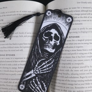 Grim Reaper Skeleton Laminated Bookmark With Tassel, Spooky Bookmark ...