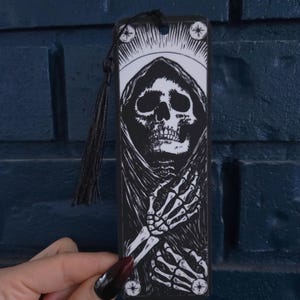 Grim Reaper Skeleton Laminated Bookmark With Tassel, Spooky Bookmark ...