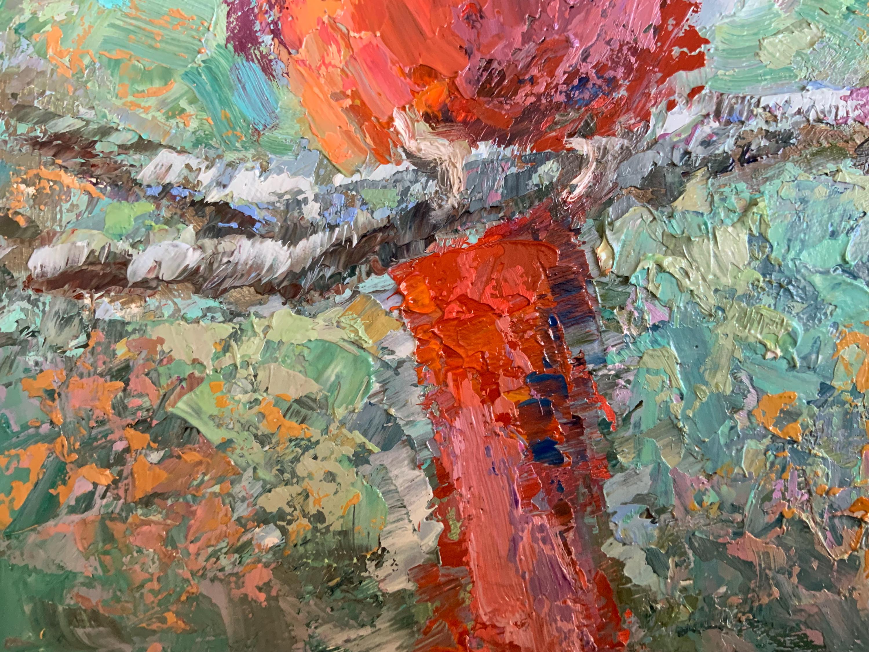 Red Cardinal Oil Painting Red Bird Colorful Pet Animal Wild Spring ...