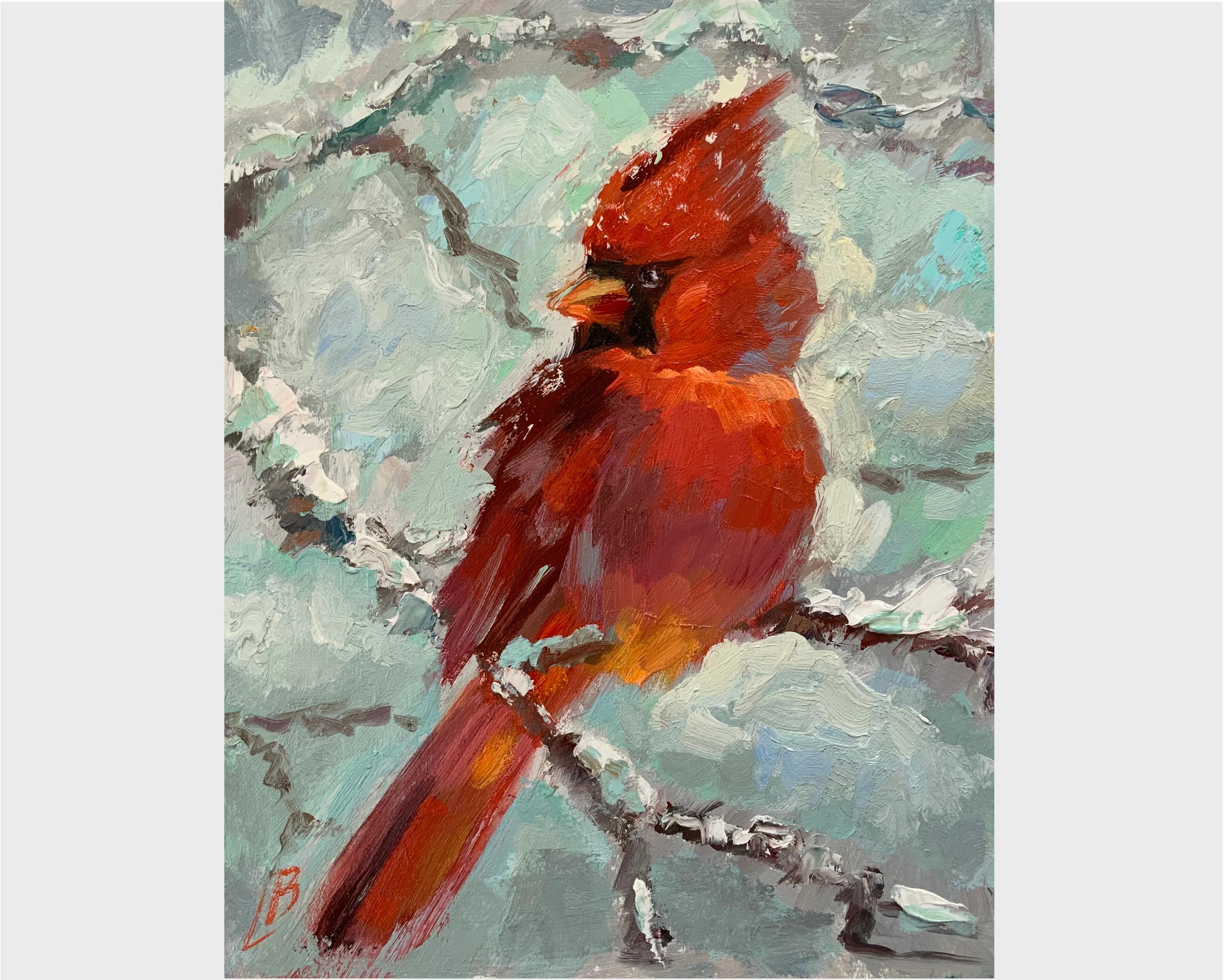 Red Cardinal Oil Painting Red Bird Colorful Pet Animal Wild Winter ...