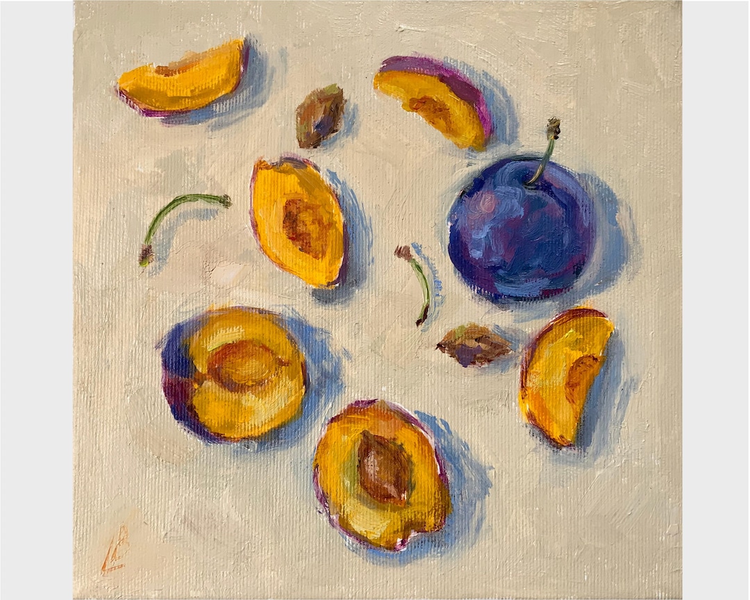 Plum Still Life Oil Painting Blue Fruits Plums Artwork Original Art ...