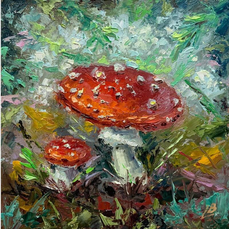 Mushroom Oil Painting - Etsy