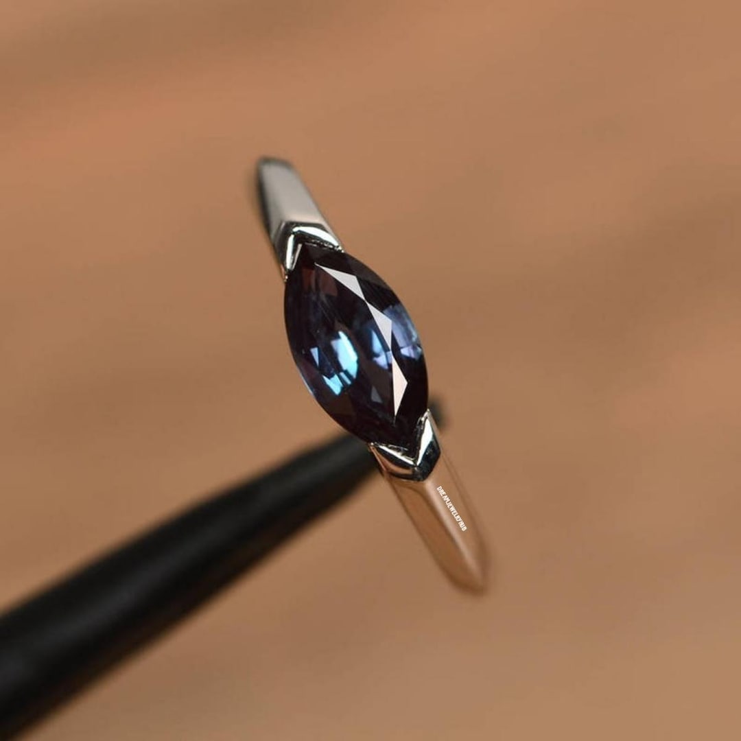 Marquise Cut Alexandrite Solitaire Ring Sterling Silver East to West ...