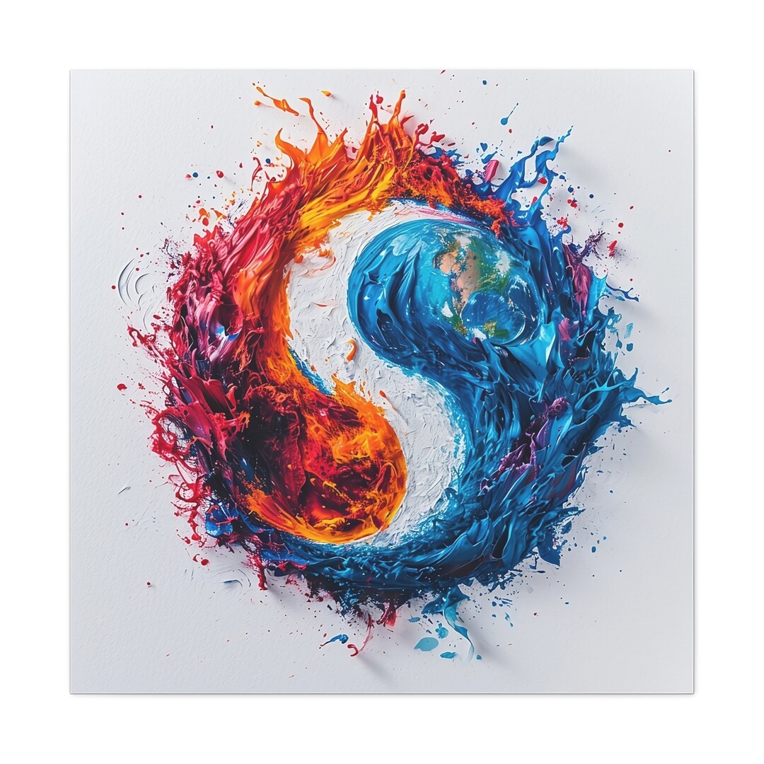 Yin Yang Fire and Water: Earth and Sun Acrylic Painting, Digital ...