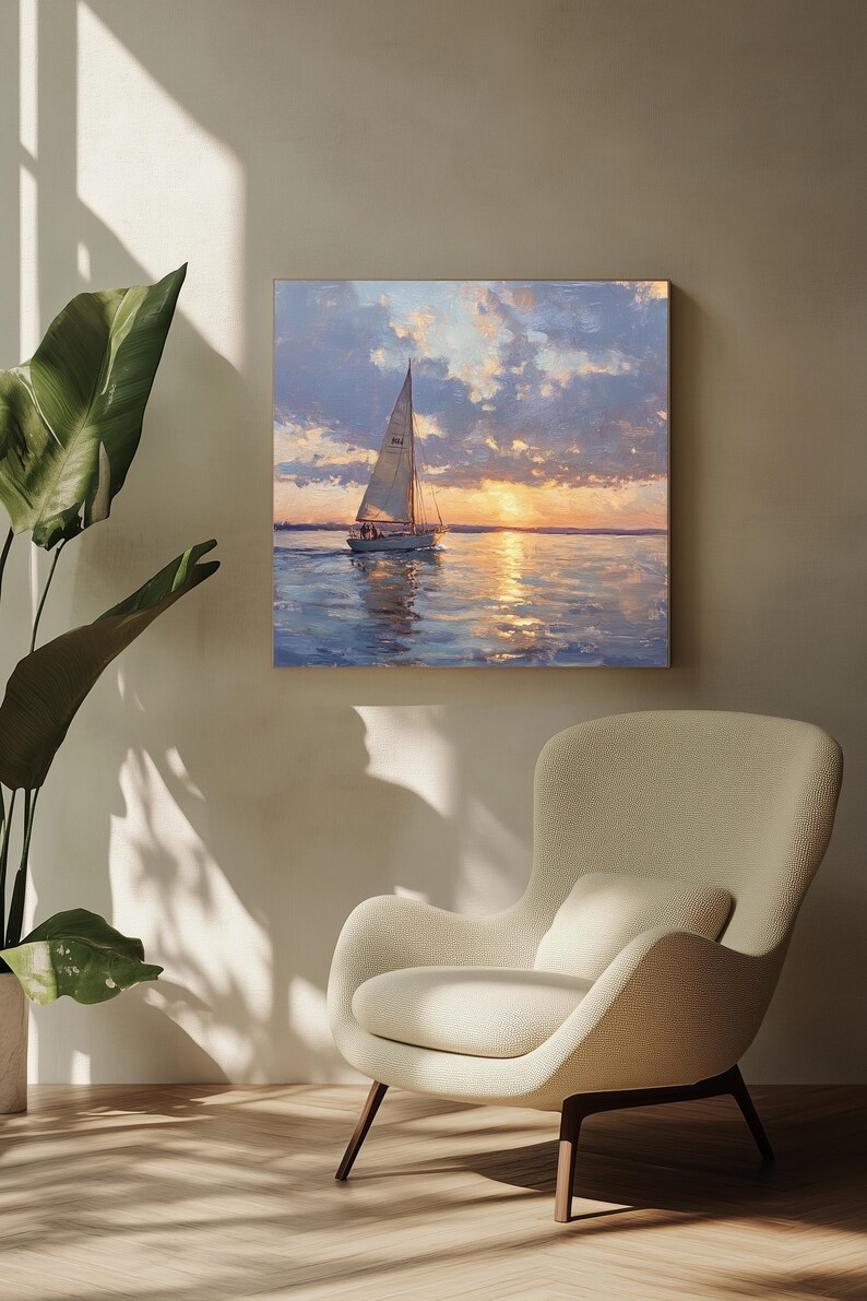 Muted Sailboat Printable Art Vintage Nautical Painting, Oil Painting ...