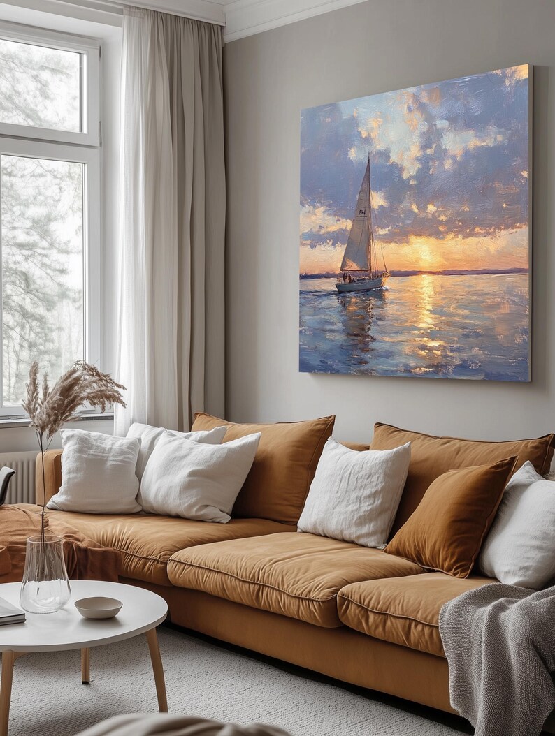 Muted Sailboat Printable Art Vintage Nautical Painting, Oil Painting ...