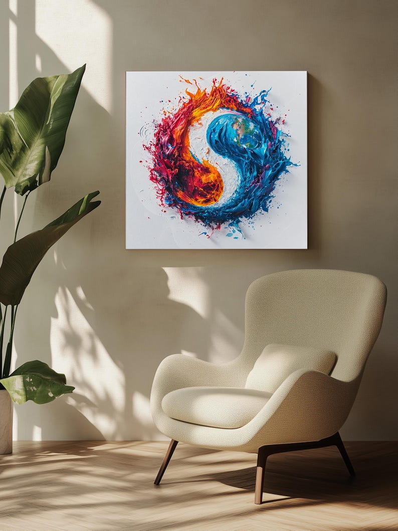 Yin Yang Fire and Water: Earth and Sun Acrylic Painting, Digital ...