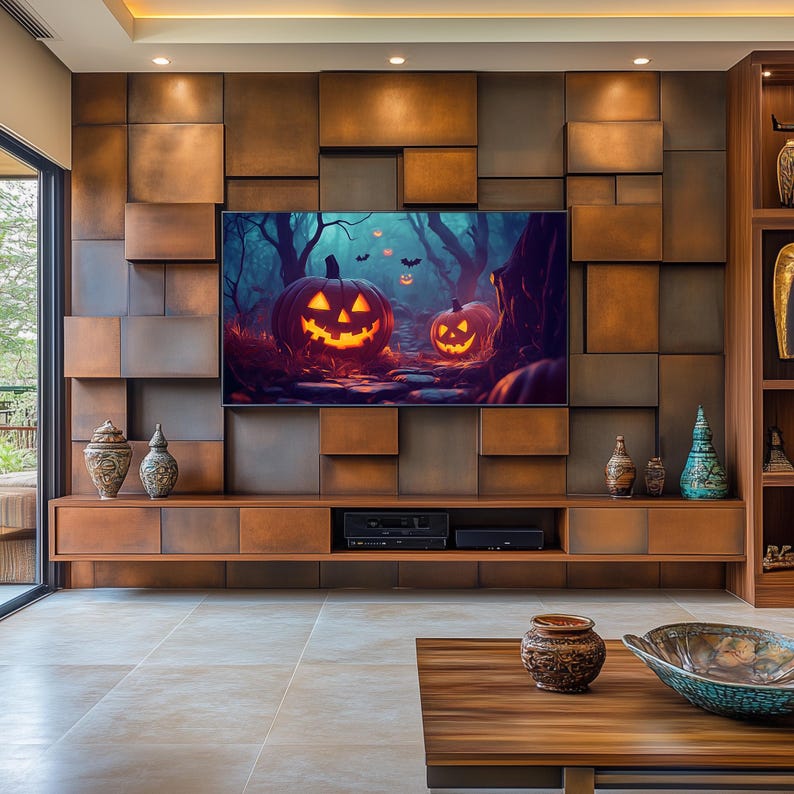 Halloween TV Frame Bundle Haunted House and Full Moon Night, Scary ...