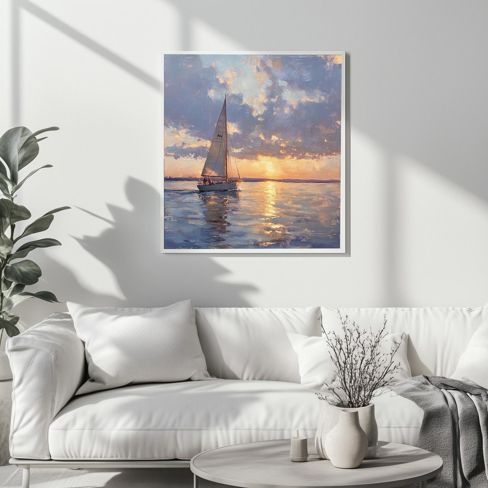 Muted Sailboat Printable Art Vintage Nautical Painting, Oil Painting ...