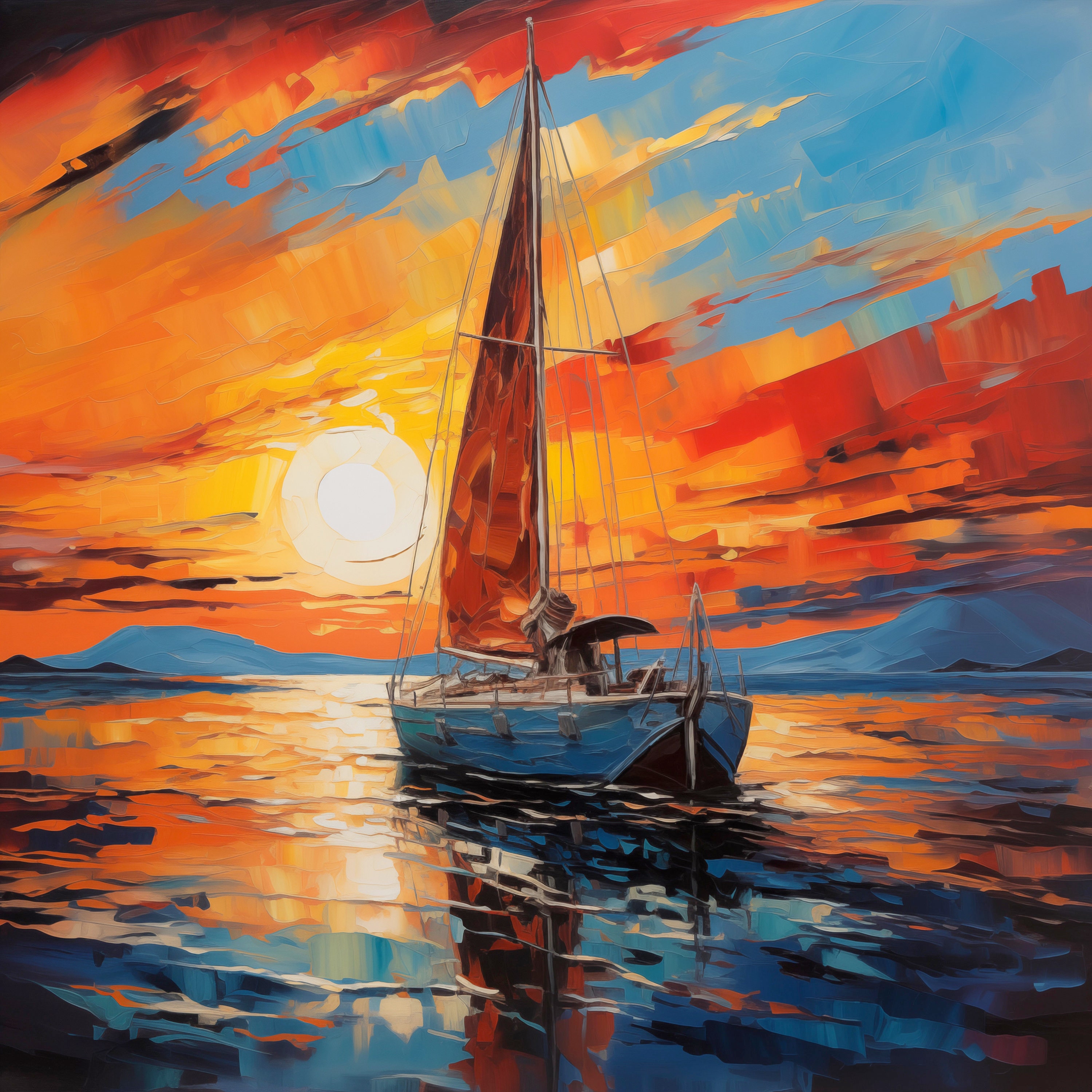 Catamaran Sailboat on Calm Water at Sunset Digital Painting, Acrylic - Etsy
