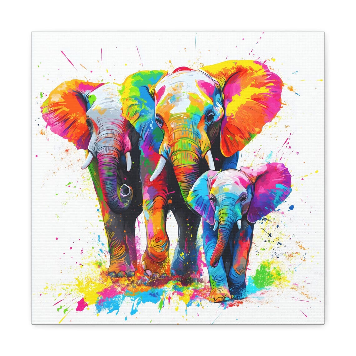 3 Elephants Family Love Neon Clipart of Parents and Baby, Watercolor ...