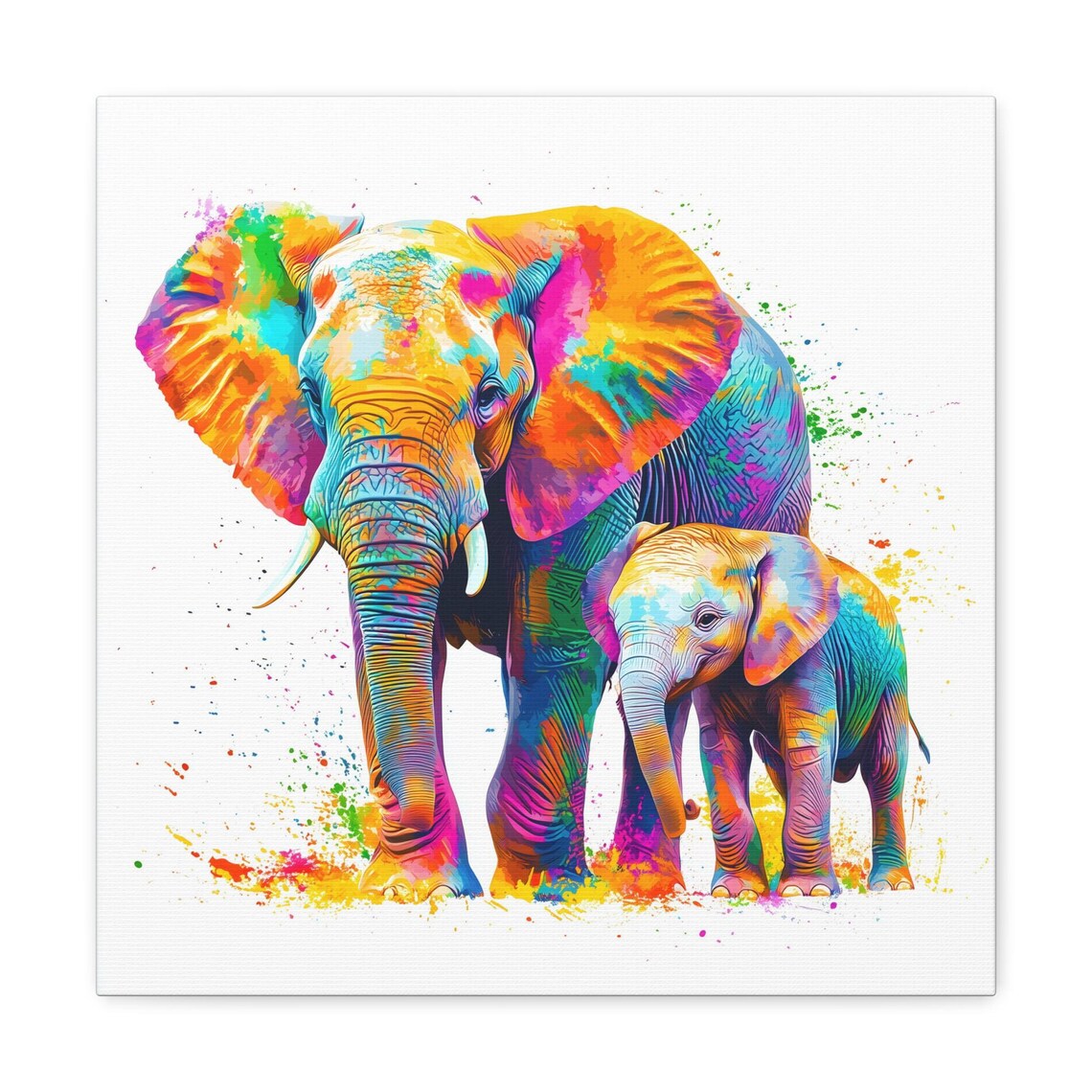2 Elephants Family Love Neon Clipart of Mother and Baby, Watercolor Art ...