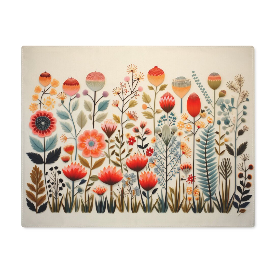 Botanical Bliss: Scandinavian Kurbits Red Blue Flower Placemats Swedish ...