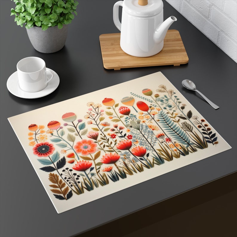 Botanical Bliss: Scandinavian Kurbits Red Blue Flower Placemats Swedish ...