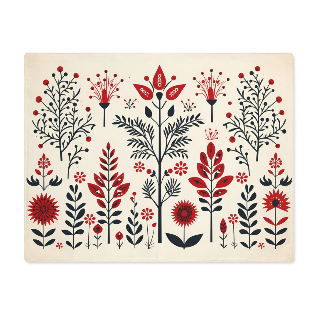 Folklore Flourish: Kurbits Cotton Red Black Flower Placemats Swedish ...