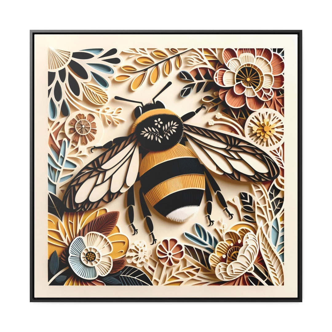 Scandinavian Paper Craft Art Bumble Bee Art Insect Wall Art Floral ...