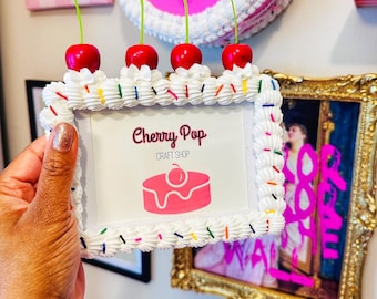 Fake Cake Photo Frame 4x6 or 5x7 With Cherries & Sprinkles Cute Wall ...